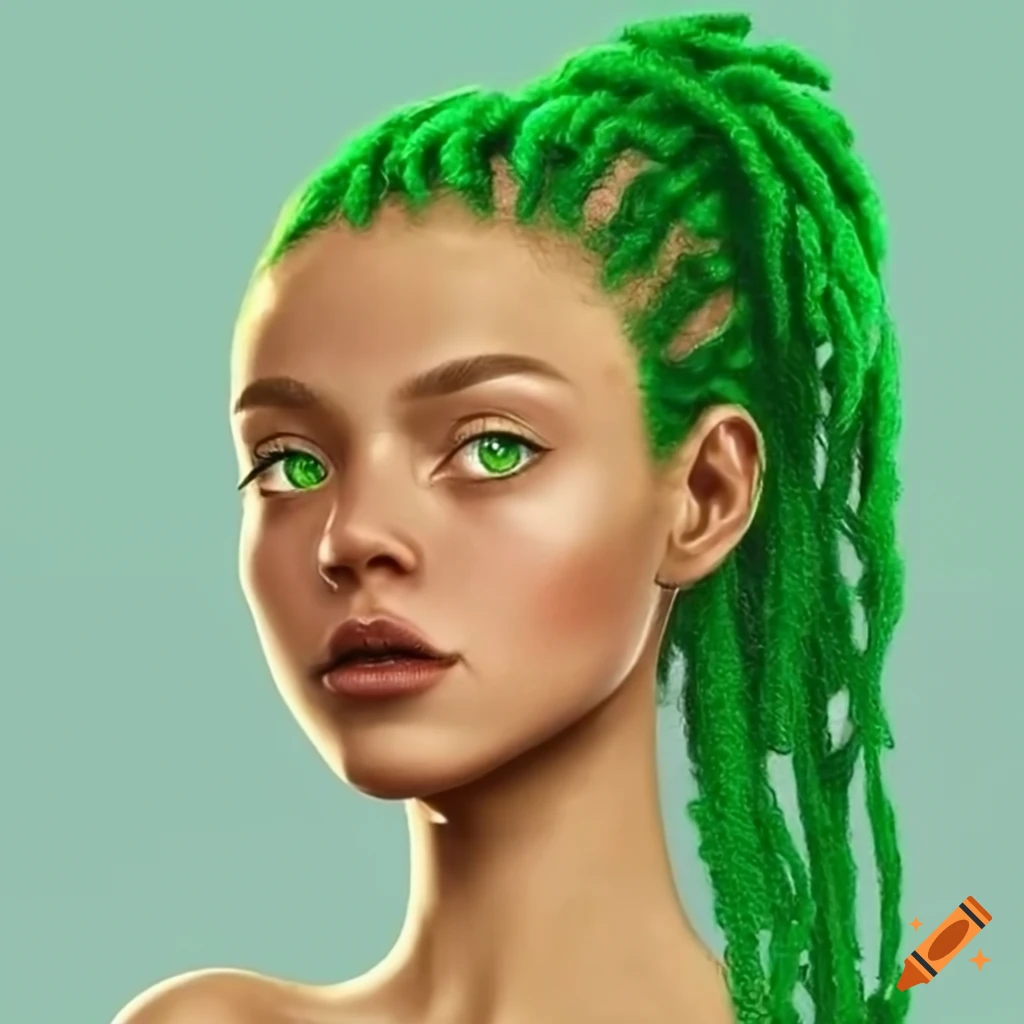Girl with green dreadlocks and fair skin on Craiyon