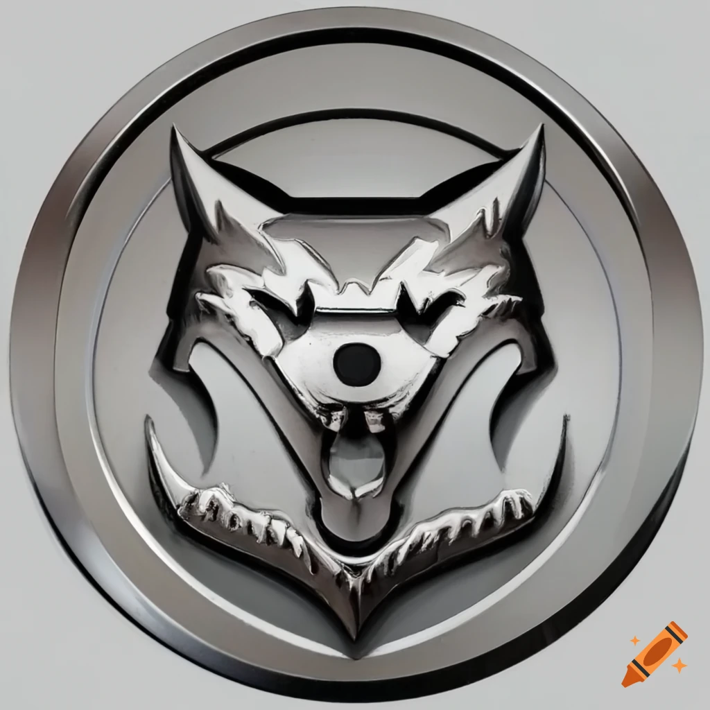 Fierce wolf 3D metal logo inside a cop badge shape on Craiyon