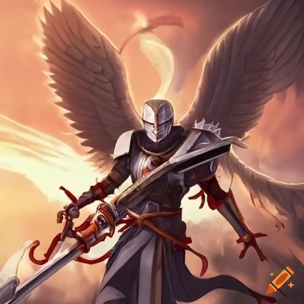 Futuristic angel templar warrior with valkyrie and samurai attributes ...