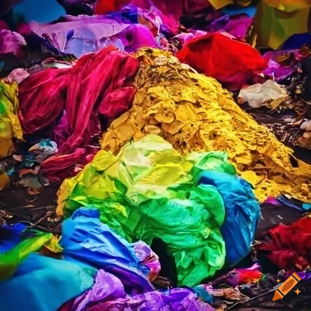 Colorful pile of garbage from a distance on Craiyon