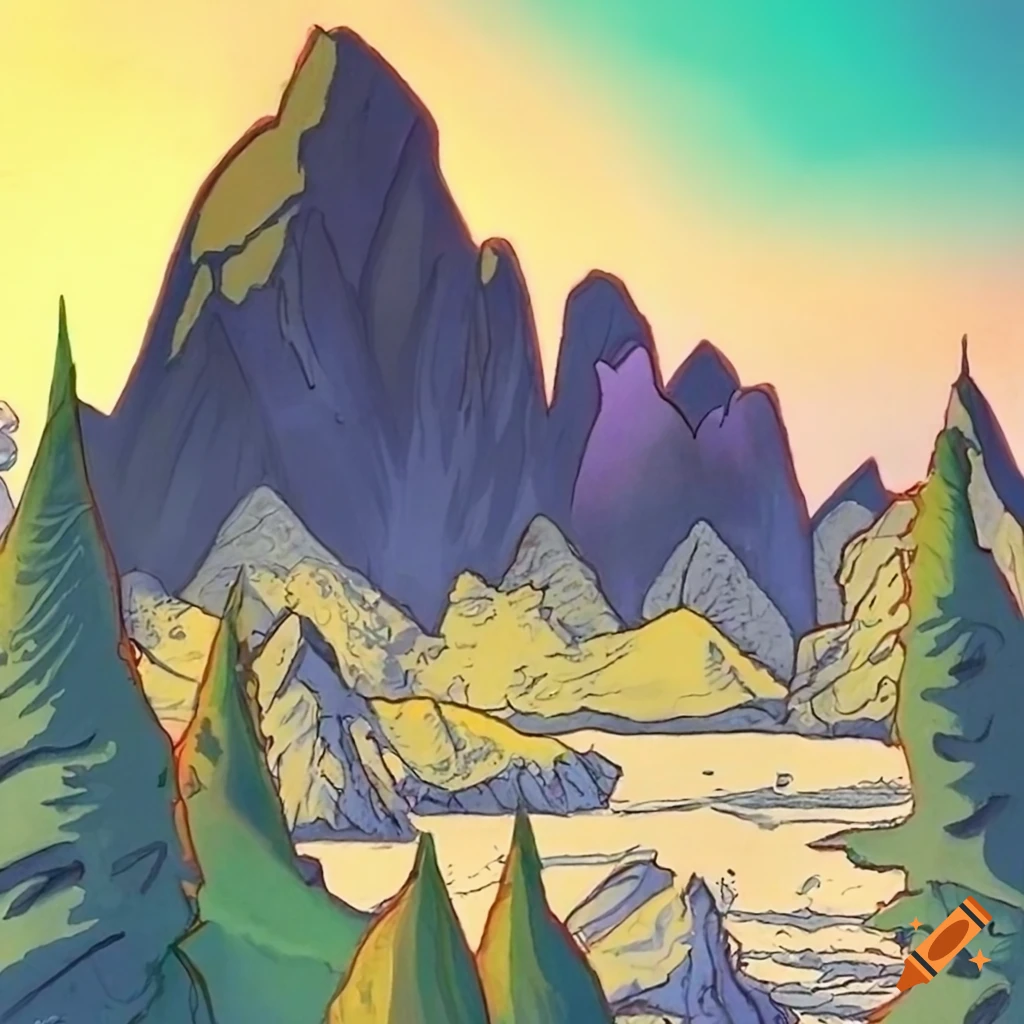 Hand-drawn gusty rocky peaks by bob rafei