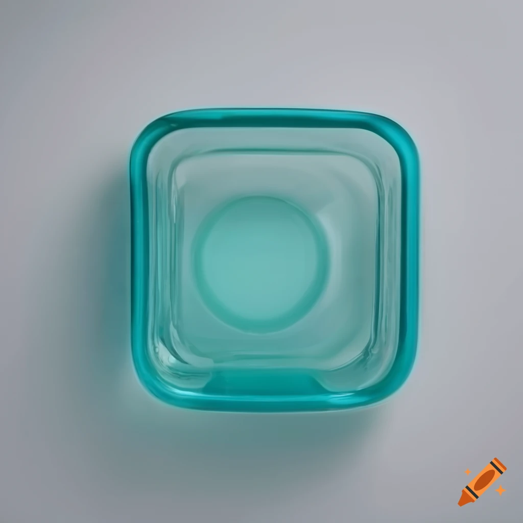 Teal tupperware container from above on white background