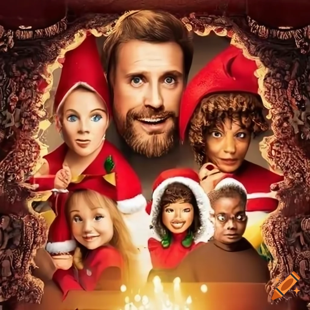 Christmas movie poster with 4 characters on Craiyon