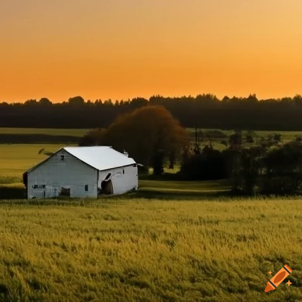 White farm in the morning light