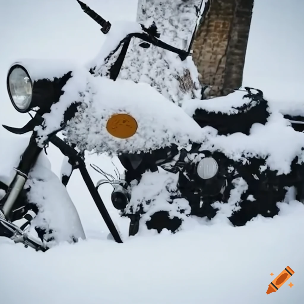 Japanese motorcycle covered in snow