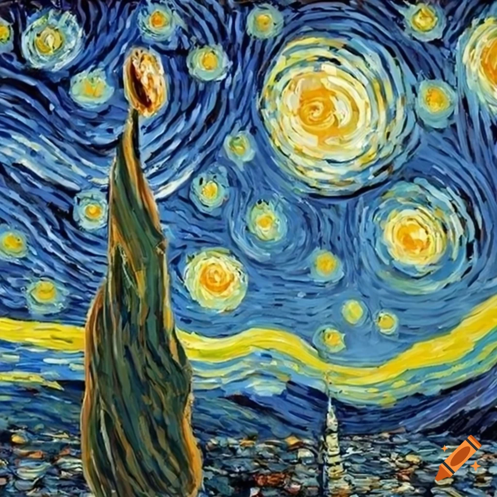 Adaptation of van gogh's starry night with colorful cookies in the sky ...