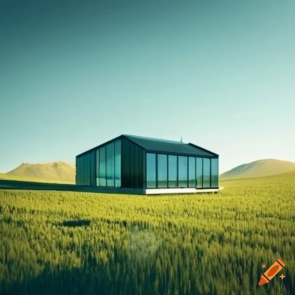 Modern glass farm in the mountains on Craiyon