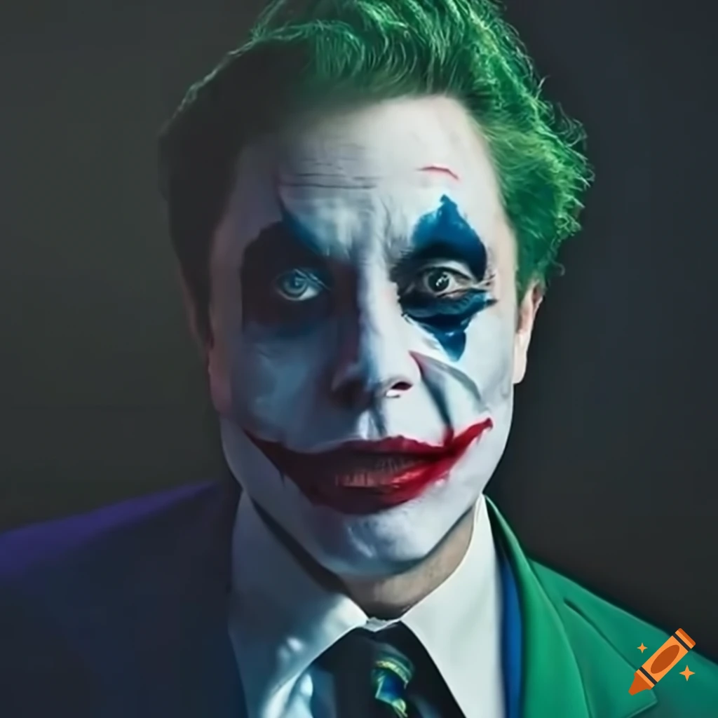 Elon musk dressed as the joker in a creative portrayal