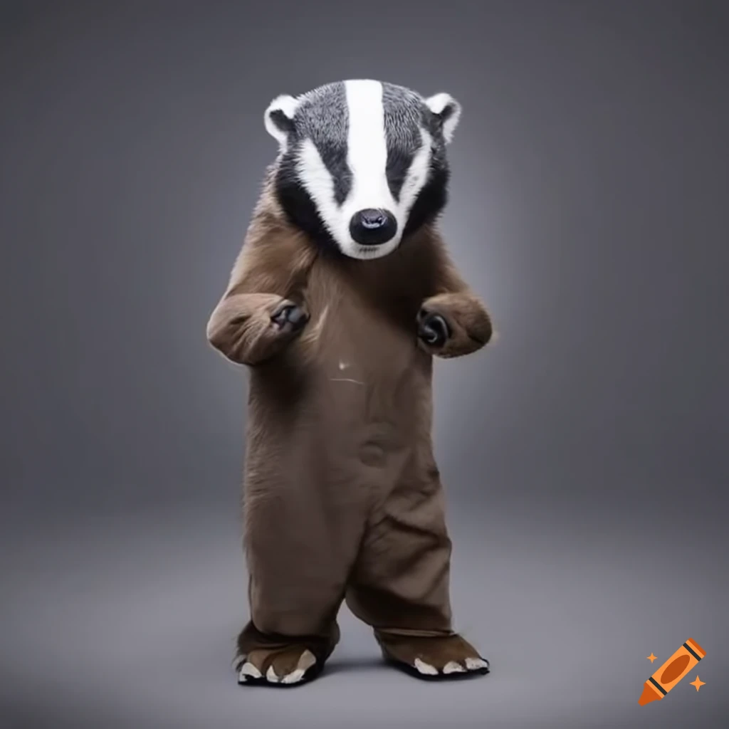 Adorable badger mascot costume on woodland themed stage