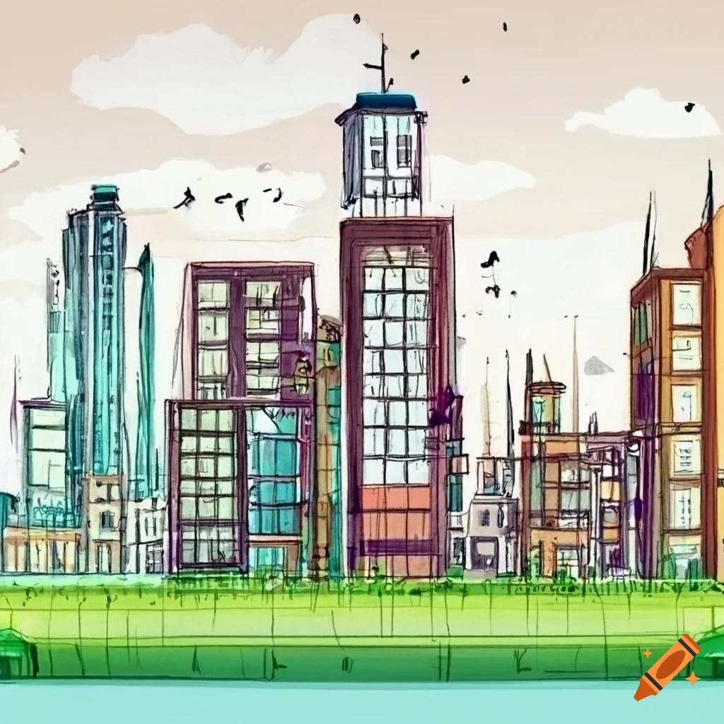 Urban city drawing with various zones