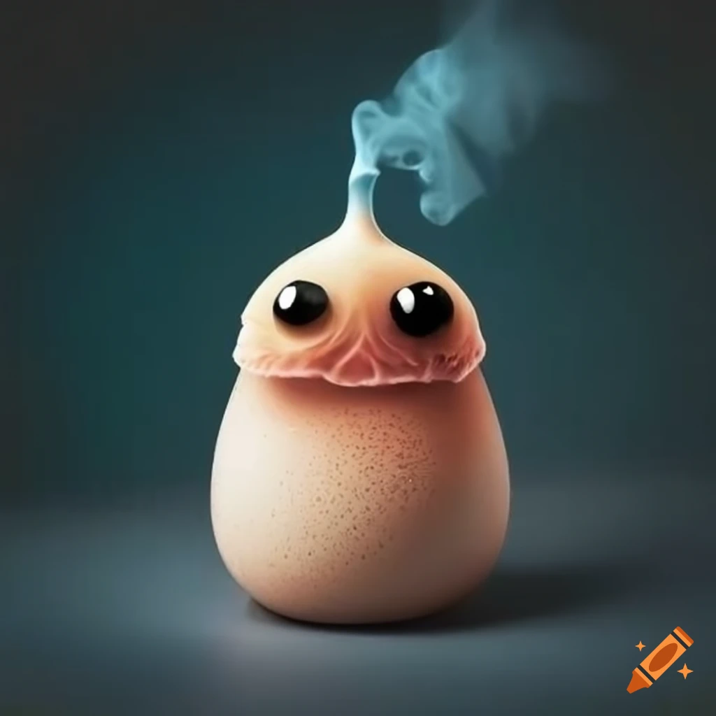 Sad egg creature emitting smoke