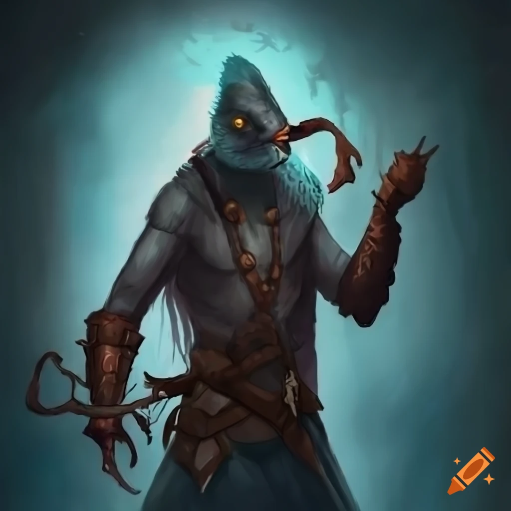 Aarakocra DND character in pigeon-themed mask fighting crime in a ...