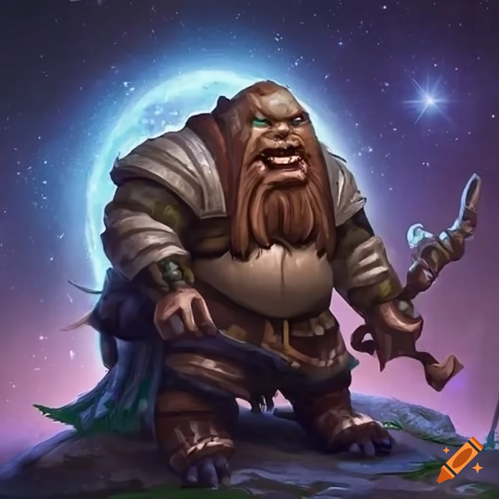 Dwarf shaman with yeti features gazing at the stars on Craiyon