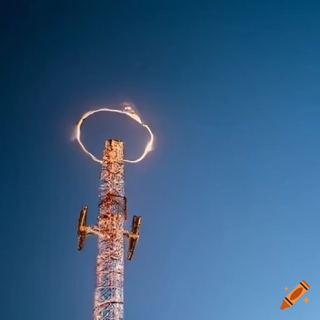 Electricity exploding off a cell phone tower in the sky