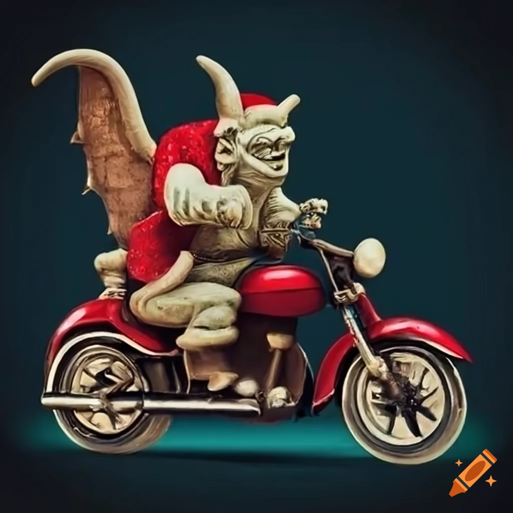Christmas gargoyle riding a motorbike on Craiyon