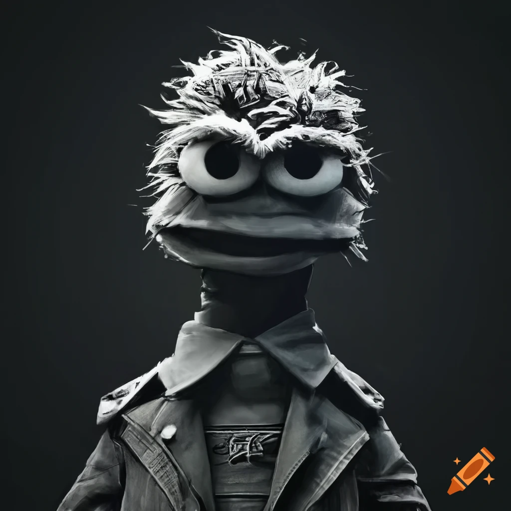 Yoji Shinkawa-inspired black and white puppet in trenchcoat with high ...