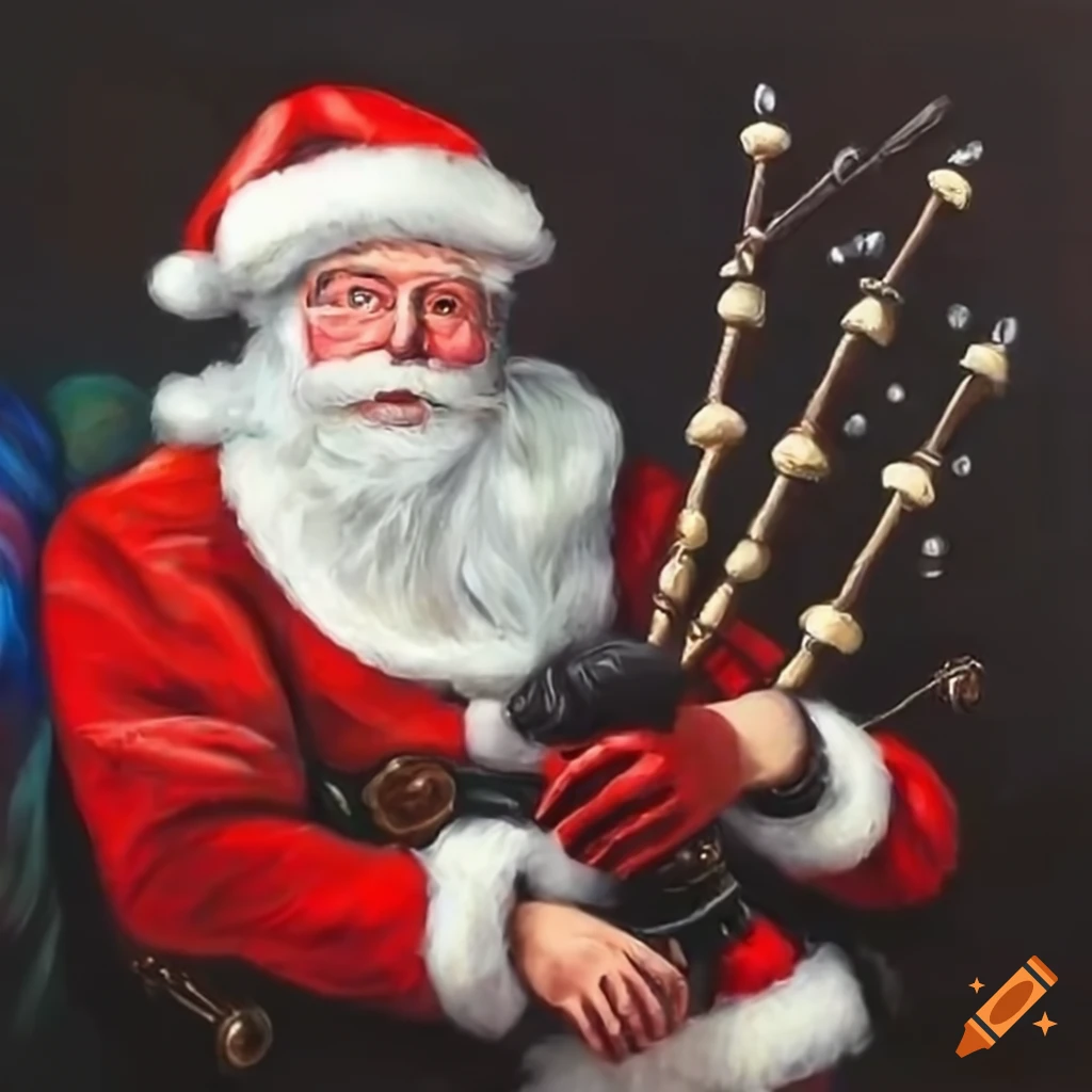 Santa Claus wearing Australian slouch hat with bugler and bagpiper in ...