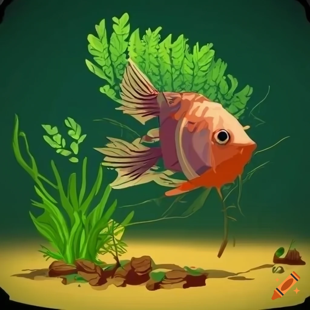 Isometric freshwater fish with plants for rpg on Craiyon