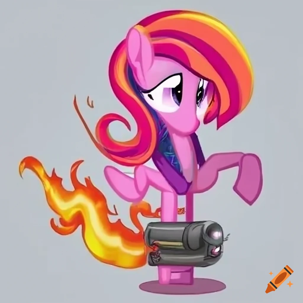 Pink my little pony with a flamethrower on Craiyon