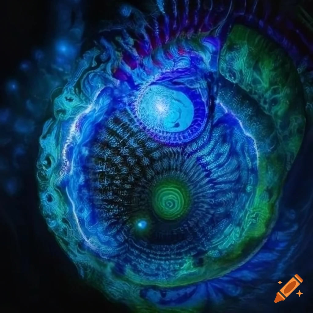 Ethereal tapestry depicting interconnected life forms and scientific ...