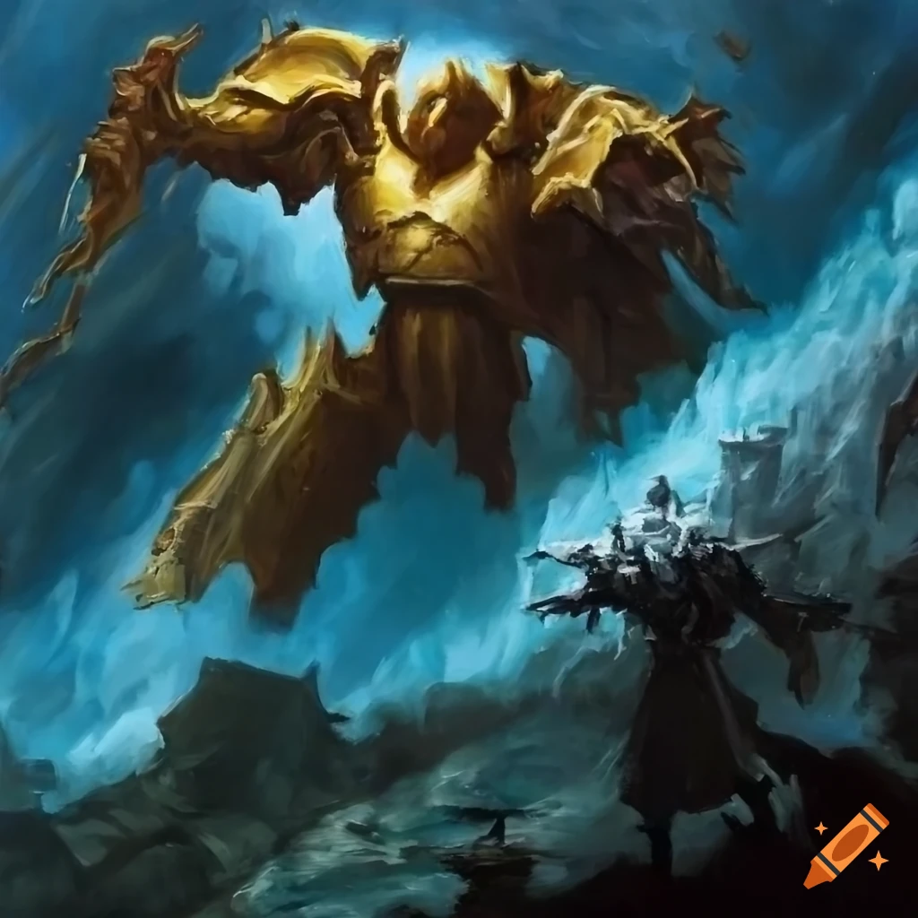 Oil painting of the titans of ul from twilight imperium on Craiyon