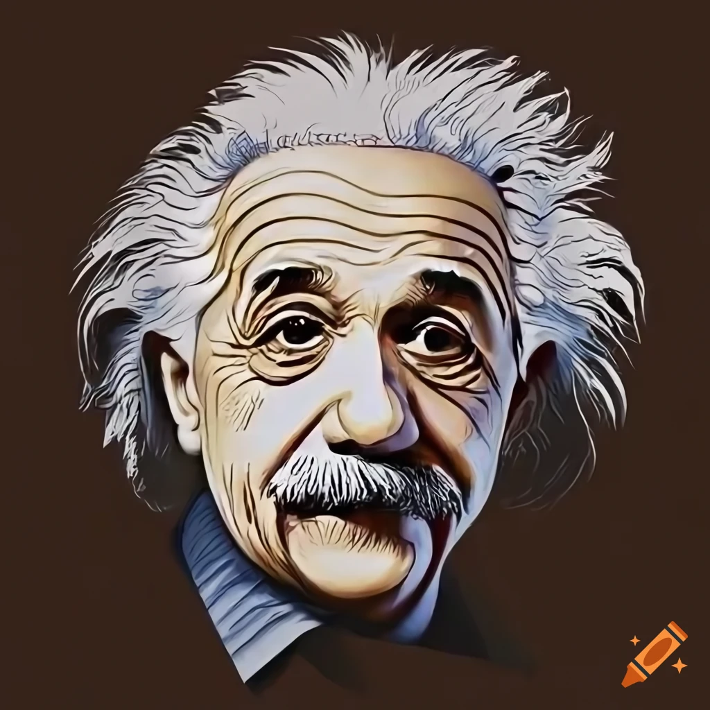 Albert einstein with a pipe in line art style