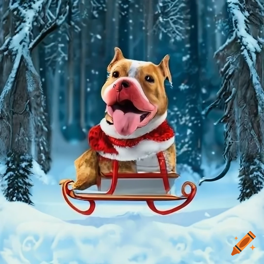 Vintage christmas card illustration of a happy red-nosed pitbull pup ...