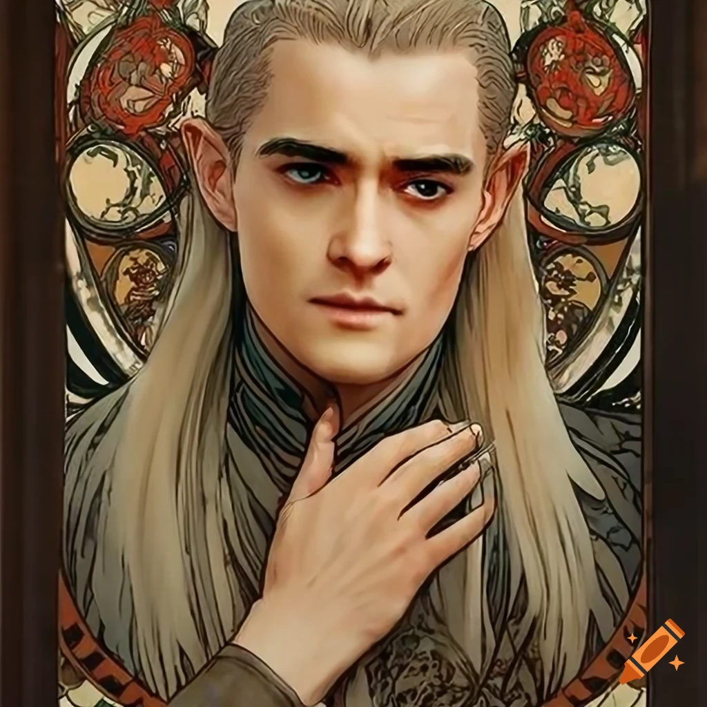 Alphonse mucha inspired portrait of legolas from lord of the rings on ...