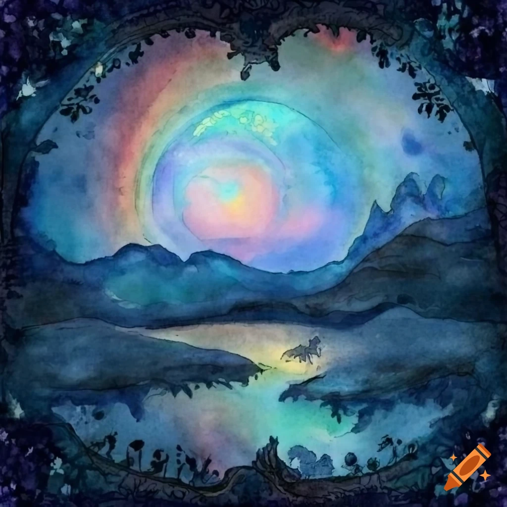 Eldritch and mystical landscape with a capricorn in the foreground on Craiyon