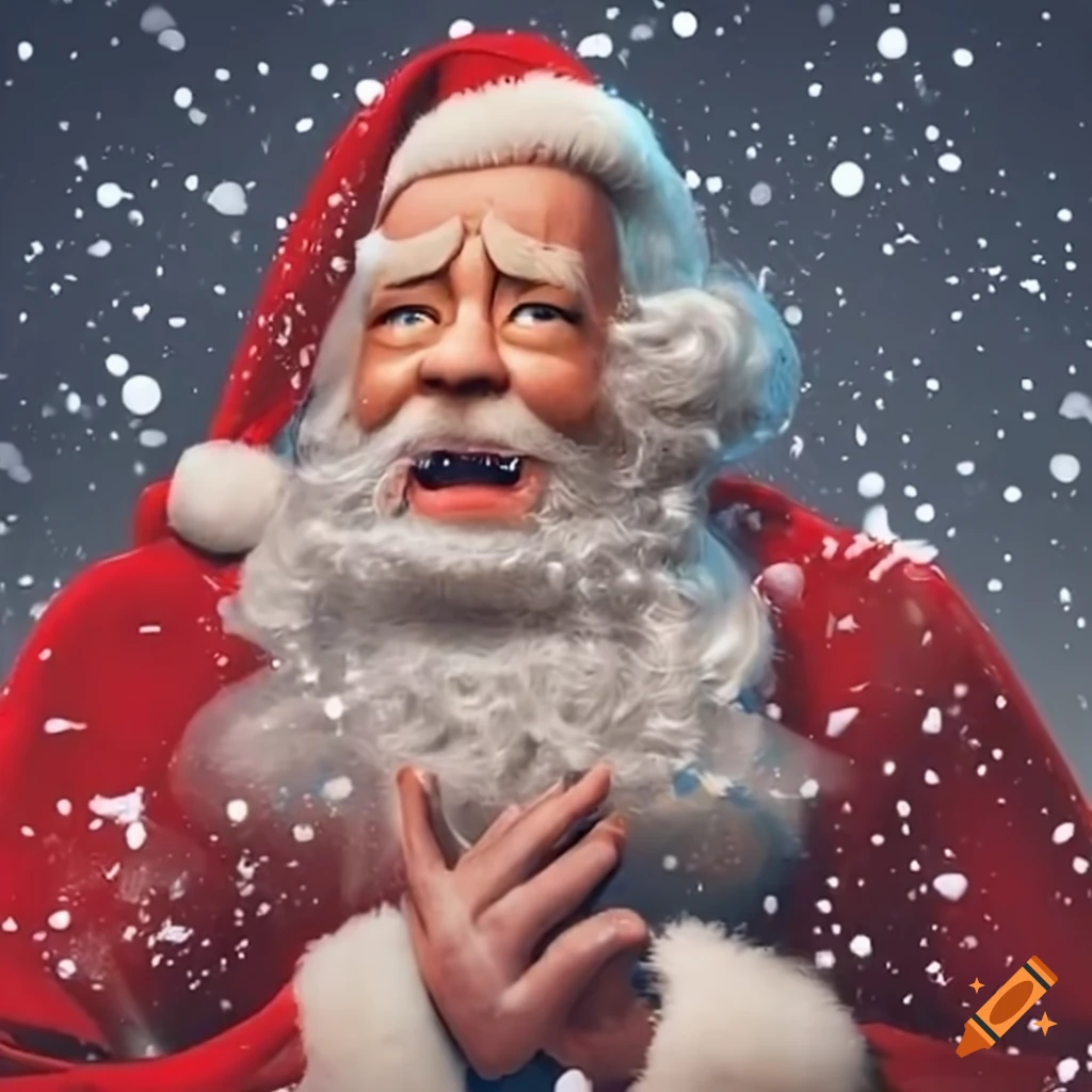 Santa claus delivering presents through the snow with joy