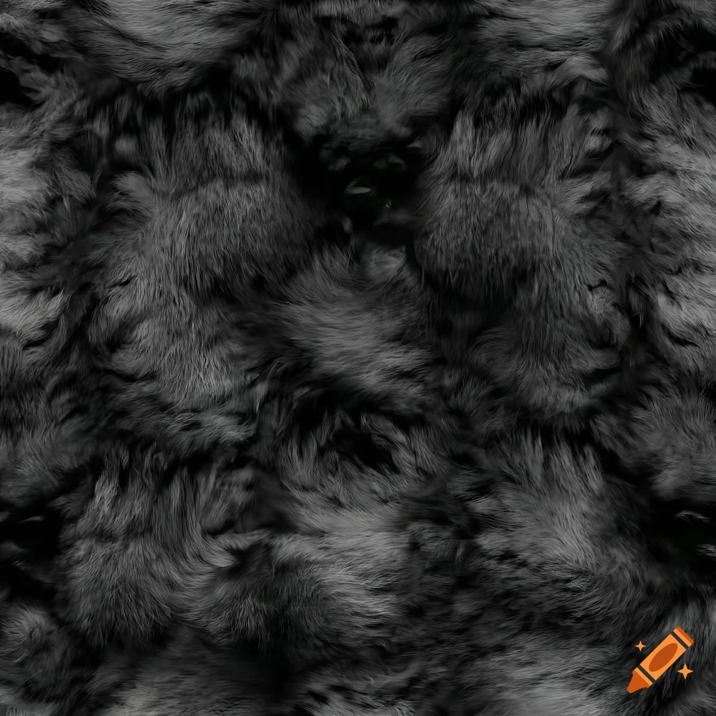 Seamless black and white wolf neck fur texture in 8k resolution