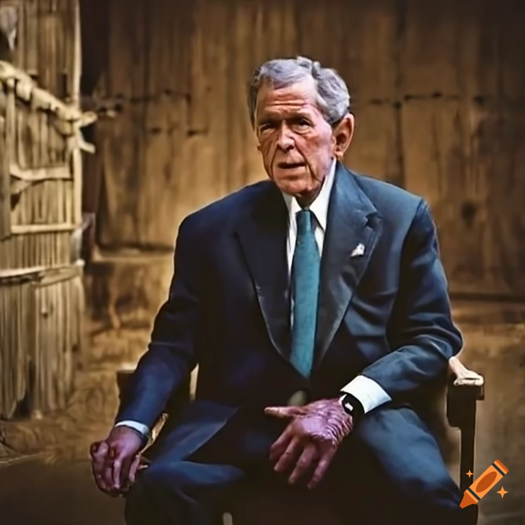 George w bush sitting in a barn looking defeated on Craiyon
