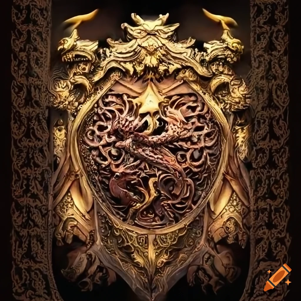 Emblem of a dragon kingdom with intricate royal motifs