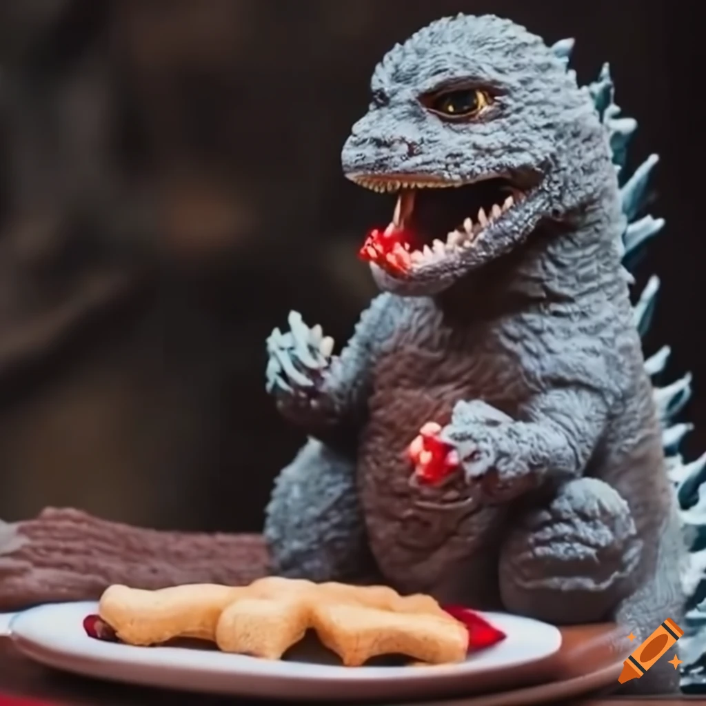 Baby godzilla enjoying a christmas cookie