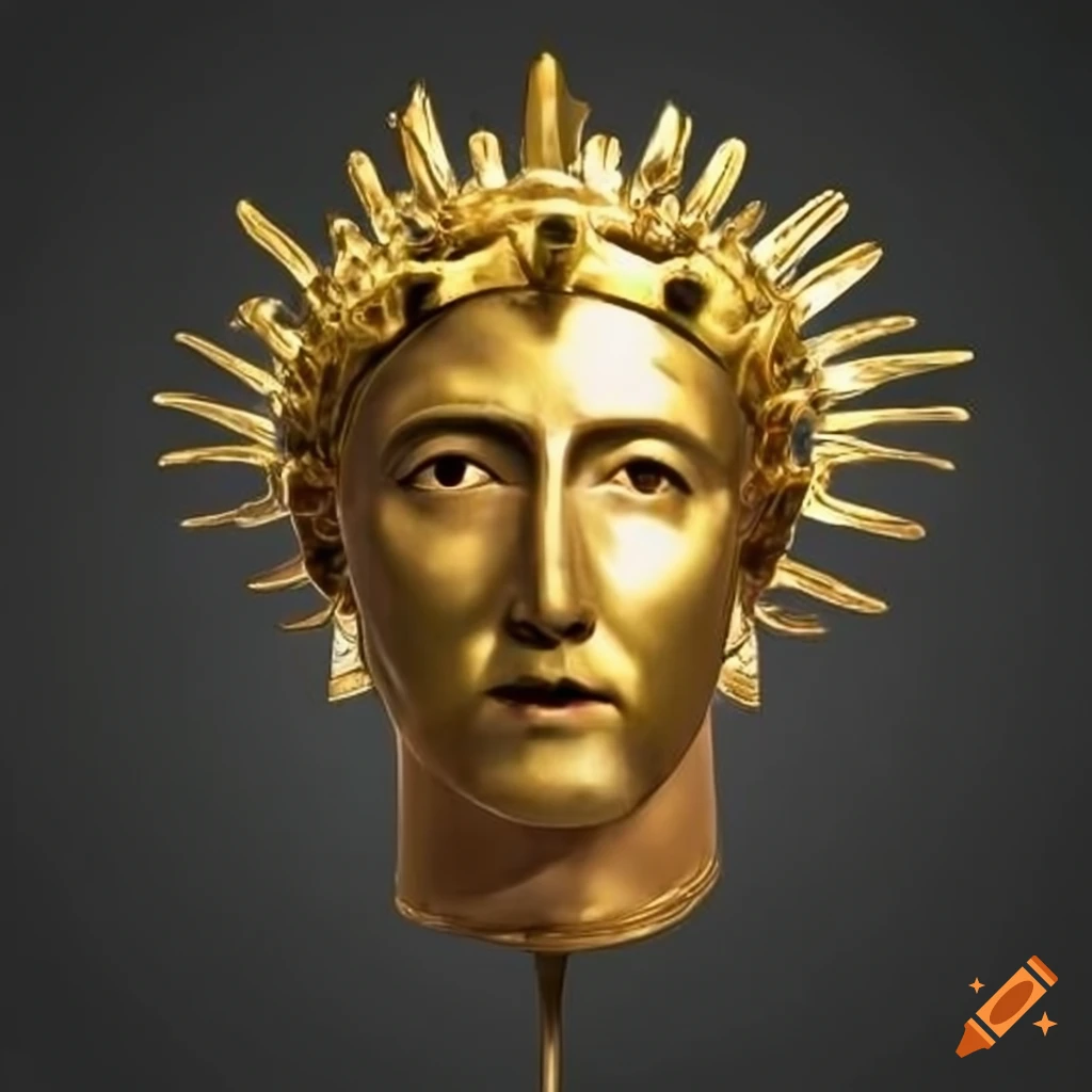 Emperor with a halo and a golden Roman mask on Craiyon