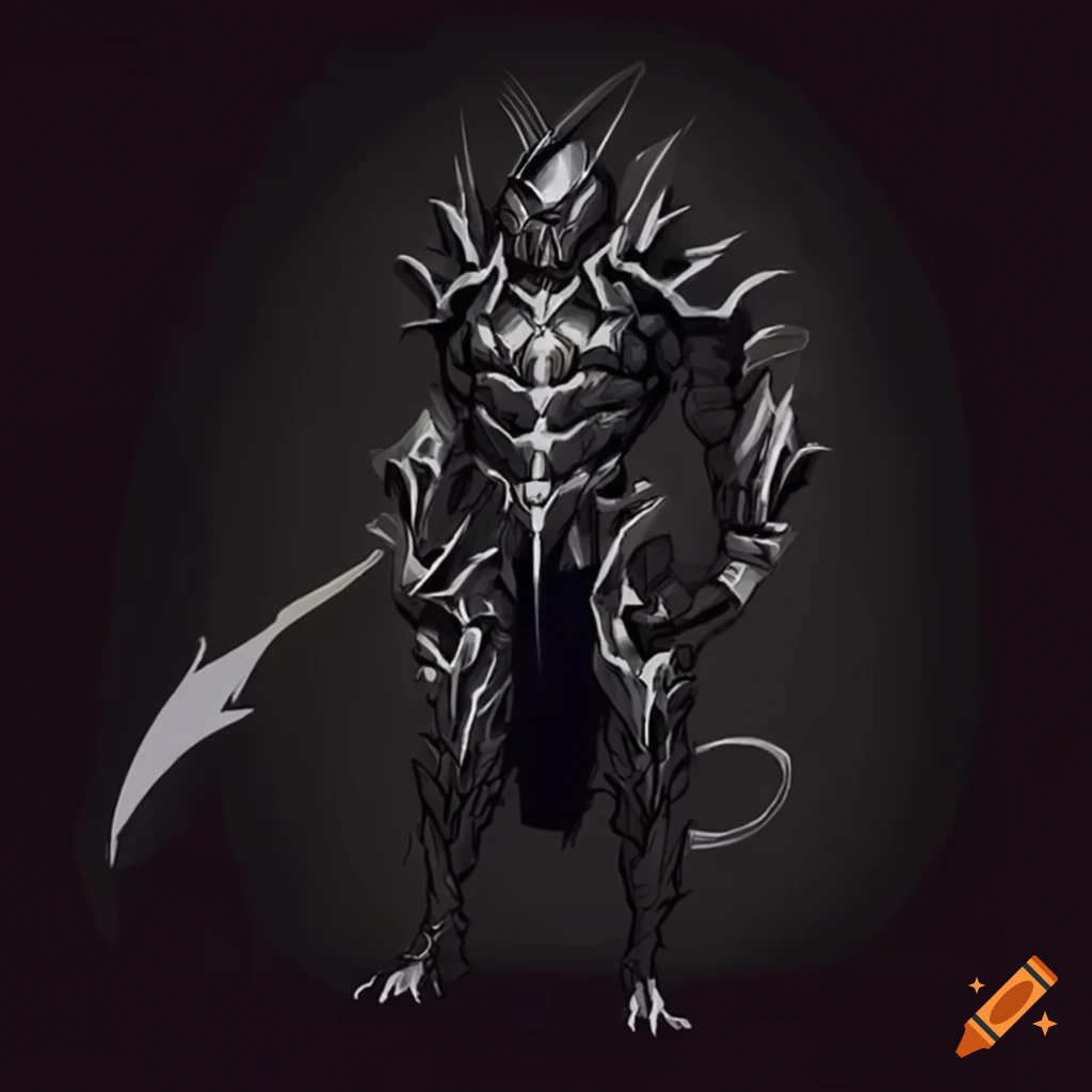 Muscular shadow dragon warrior in cybernetic black armor