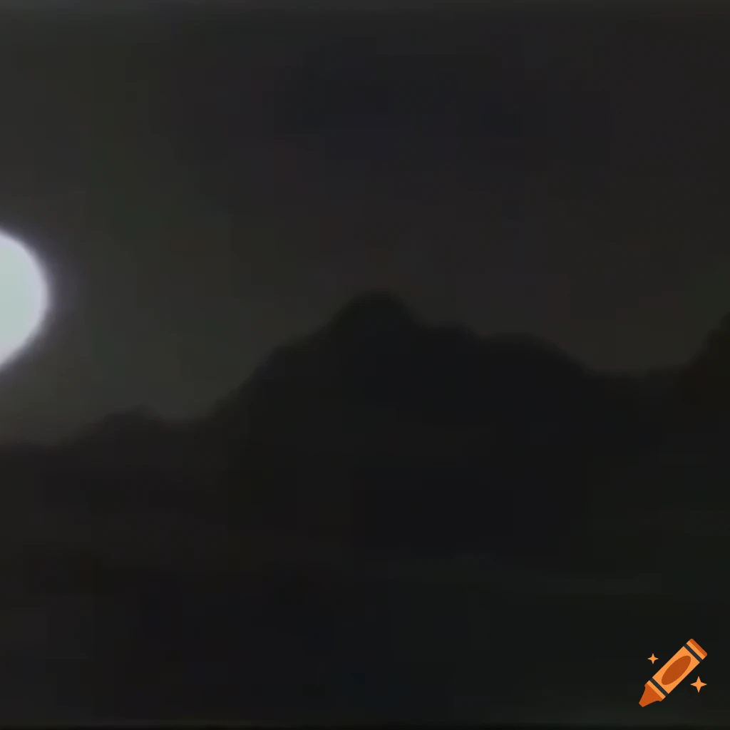 Mountain landscape with a black circle representing the sun, in vintage VHS style on Craiyon