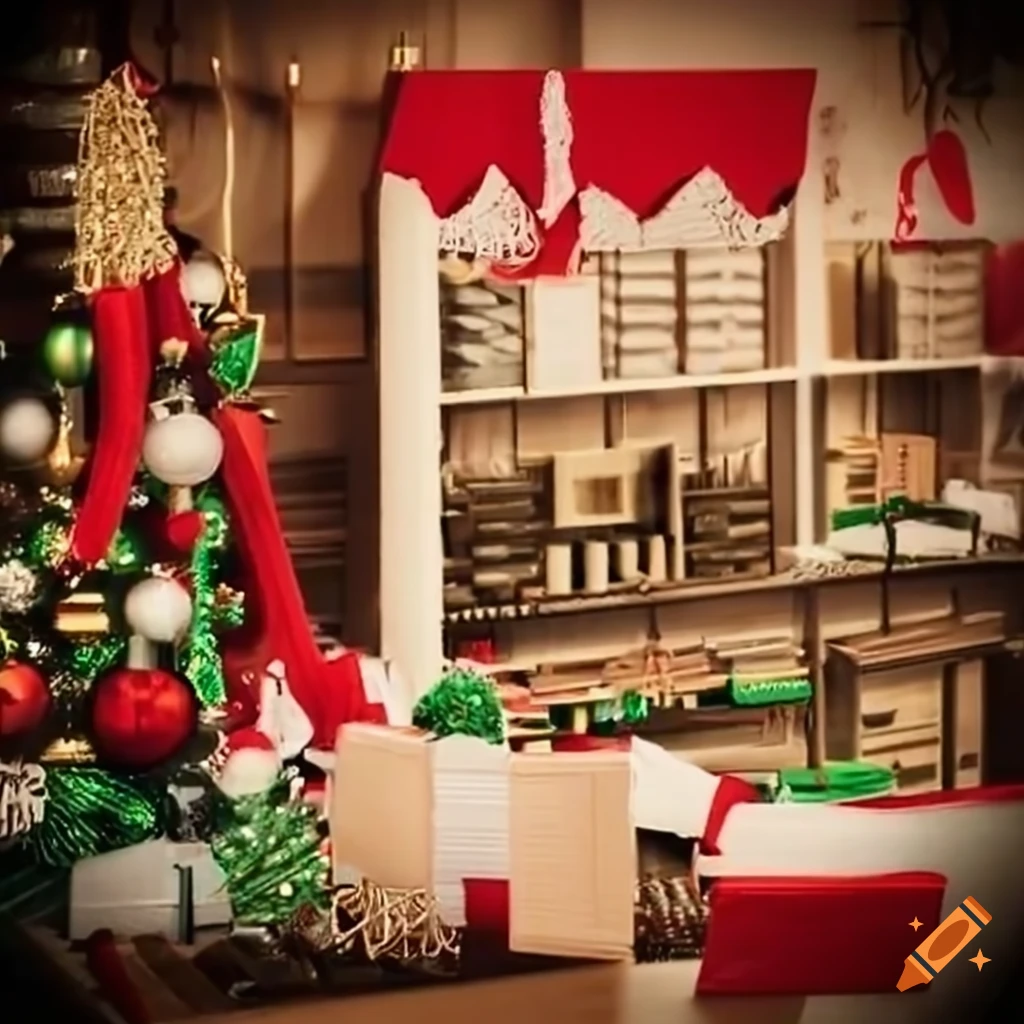 Office decorated for christmas