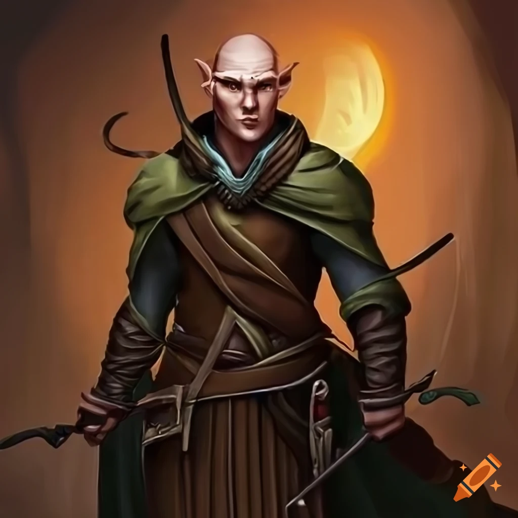 Bald half elf ranger character on Craiyon