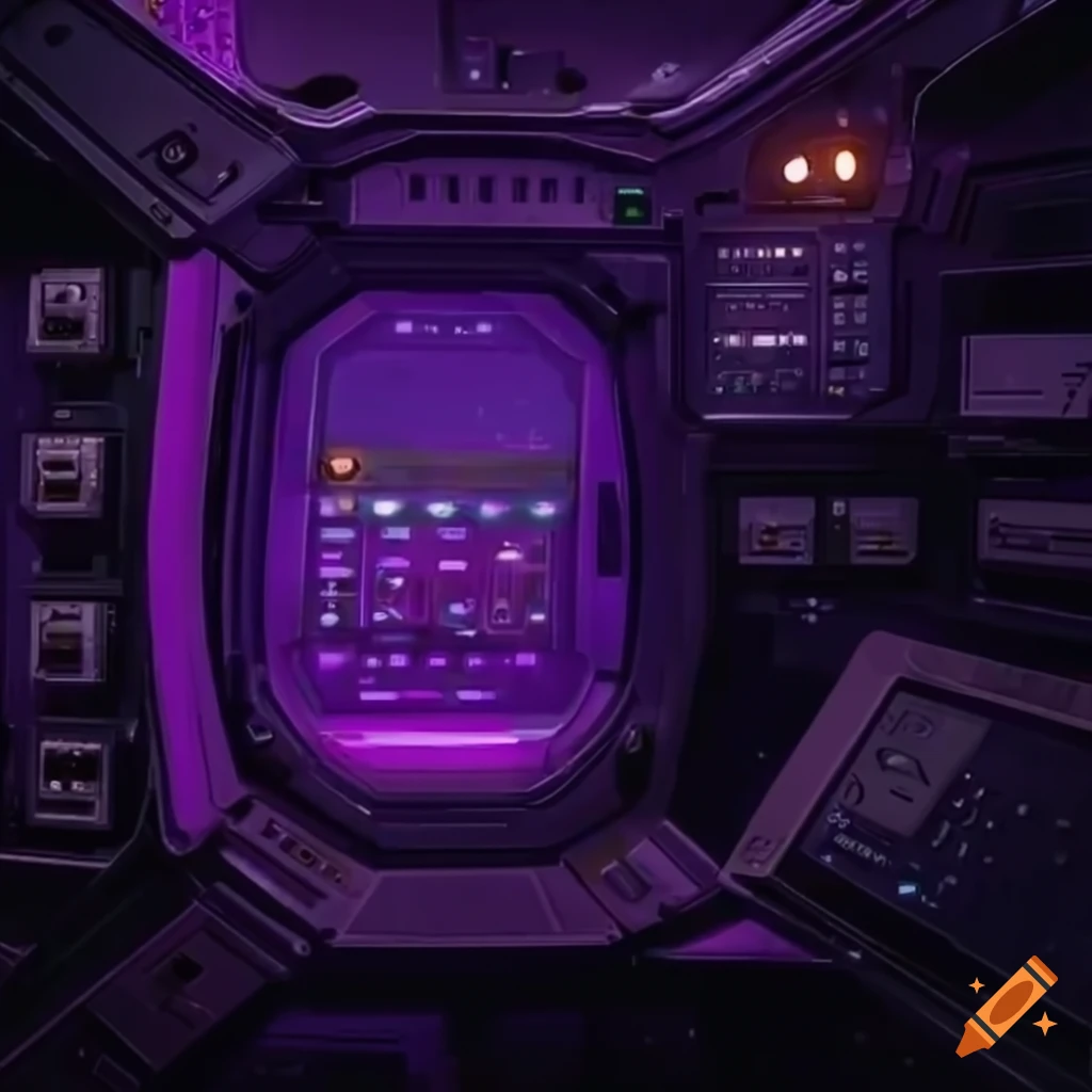 Futuristic spaceship control panel in moody purple