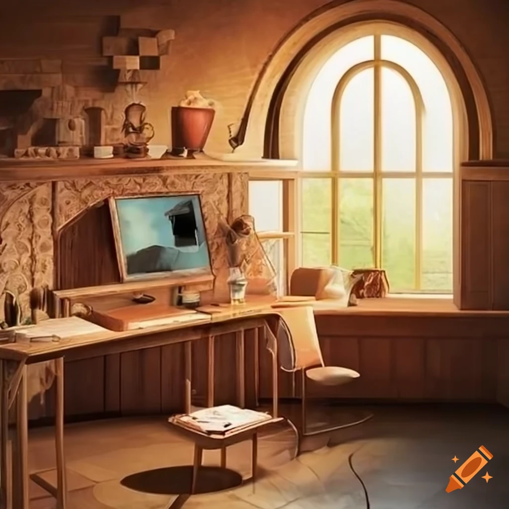 Magnificent study room for arcane magic with garden on Craiyon