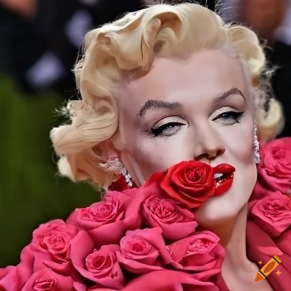 Marilyn monroe at met gala with a dress made of red roses