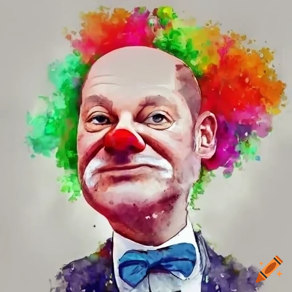 Cartoon illustration of olaf scholz in a clown costume