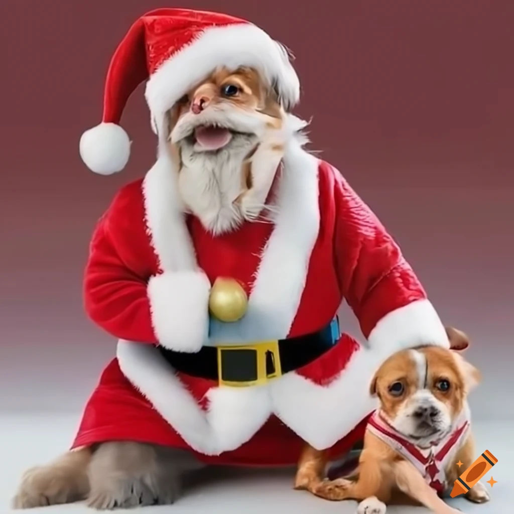 Dog dressed as santa claus for christmas on Craiyon