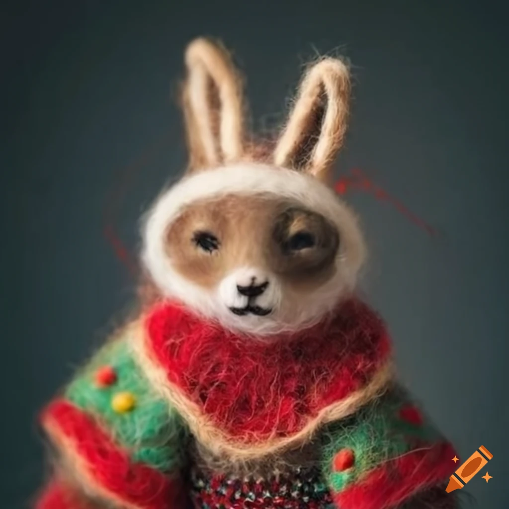 Christmas animals in ancient elaborate festive felted wool clothes