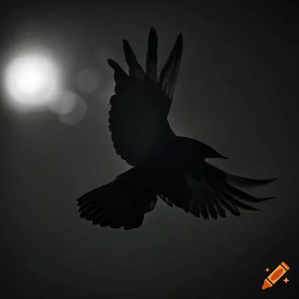 Woodcut of playful crows