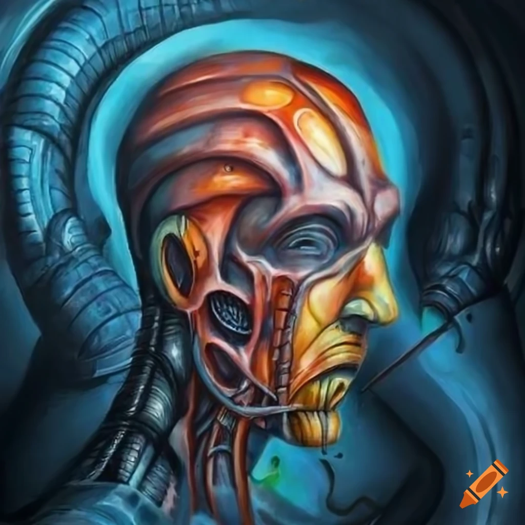 Biomechanical man canvas painting on Craiyon