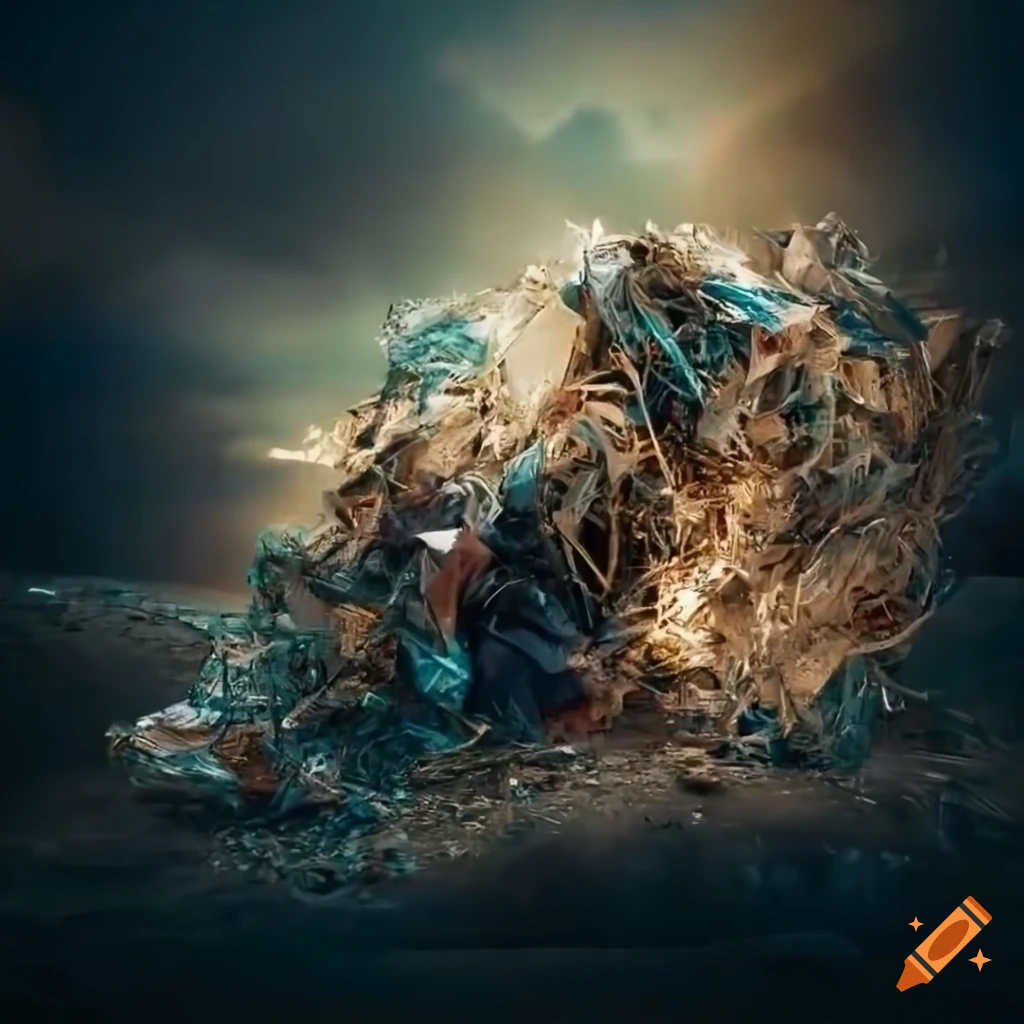 Distorted figure in chaotic junk garbage web in a detailed renaissance ...