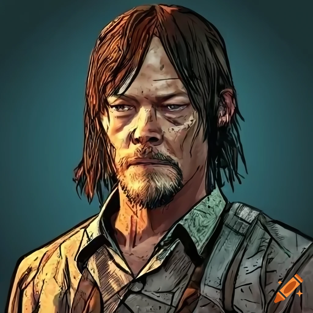 Digital art of norman reedus in the walking dead style on Craiyon