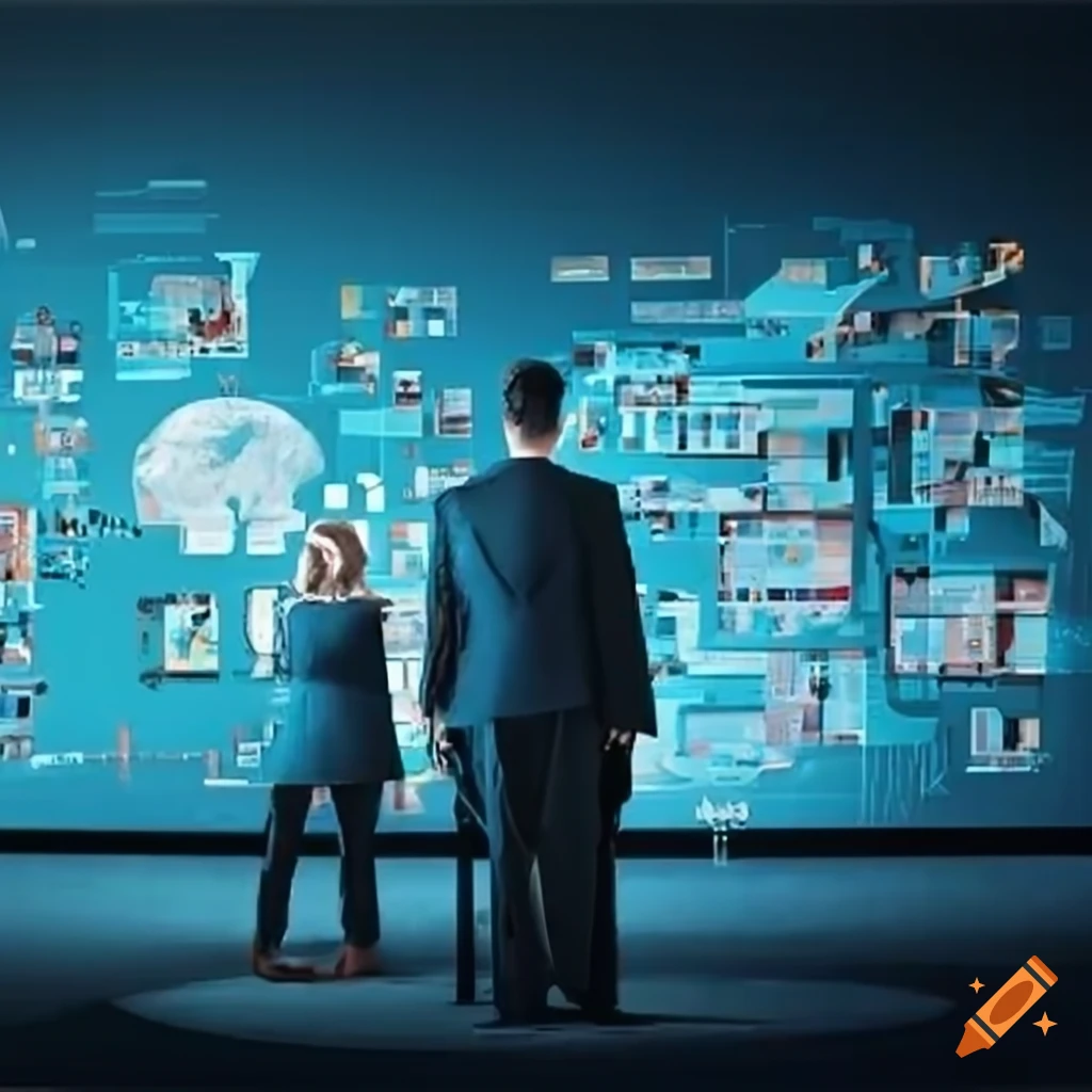 Collaborative work environment with team discussion and digital screens ...